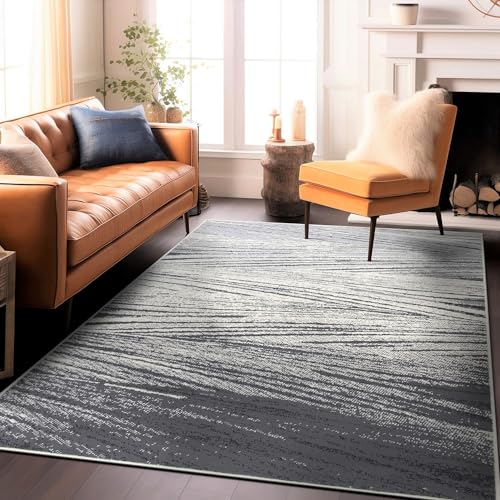 Rugshop Contemporary Distressed Abstract Soft Area Rug 8' x 10' Gray