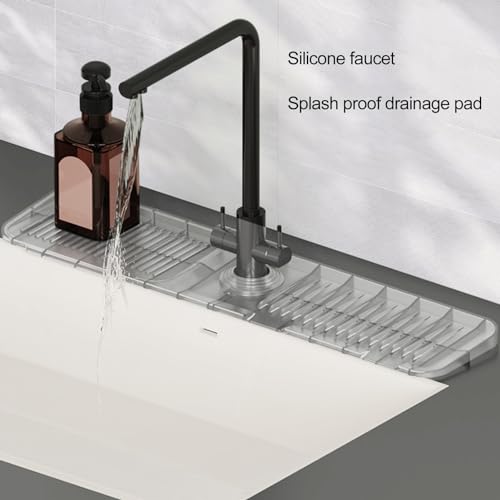 Grebest Household Faucet Draining Mat Faucet Draining Mat Non-slip Silicone Quick Drying Foldable Bathroom Kitchen Sink Splash Guard Soft Faucet Draining Mat Transparent XL