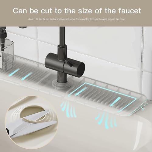 Grebest Household Faucet Draining Mat Faucet Draining Mat Non-slip Silicone Quick Drying Foldable Bathroom Kitchen Sink Splash Guard Soft Faucet Draining Mat Transparent XL