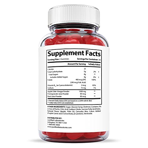 Justified Laboratories (2 Pack) Algarve Keto ACV Gummies 1000MG with Pomegranate Juice Beet Root B12 120 Gummys