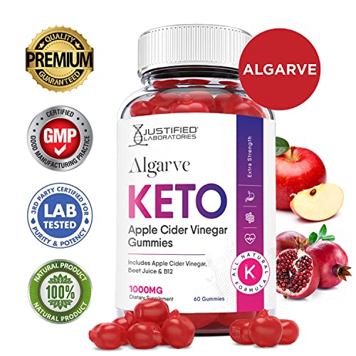 Justified Laboratories (2 Pack) Algarve Keto ACV Gummies 1000MG with Pomegranate Juice Beet Root B12 120 Gummys