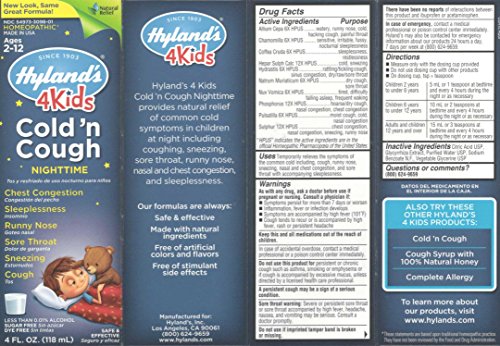 Hylands Night Cold N Cough 4 Kid's, 4 Fz