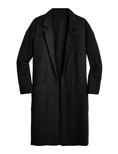 Yousify Women's Open Front Knit Cardigan Long Sleeve Lapel Casual Solid Classy Sweater Jacket Black XXL