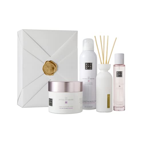 RITUALS Sakura Renewing Gift Set - Foaming Shower Gel, Body Cream, Hair & Body Mist & Mini Fragrance Sticks with Rice Milk & Cherry Blossom - Large