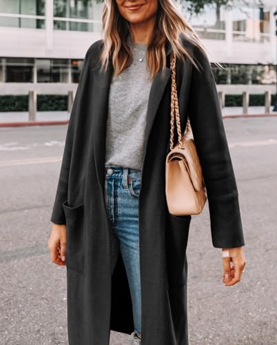 Yousify Women's Open Front Knit Cardigan Long Sleeve Lapel Casual Solid Classy Sweater Jacket Black XXL
