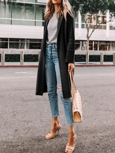 Yousify Women's Open Front Knit Cardigan Long Sleeve Lapel Casual Solid Classy Sweater Jacket Black XXL