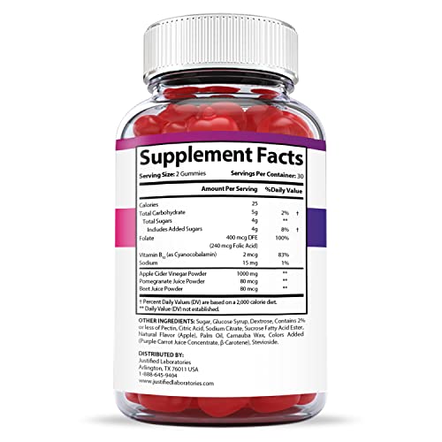 Justified Laboratories (5 Pack) F1 Keto ACV Gummies 1000MG with Pomegranate Juice Beet Root B12 300 Ketos Gummys