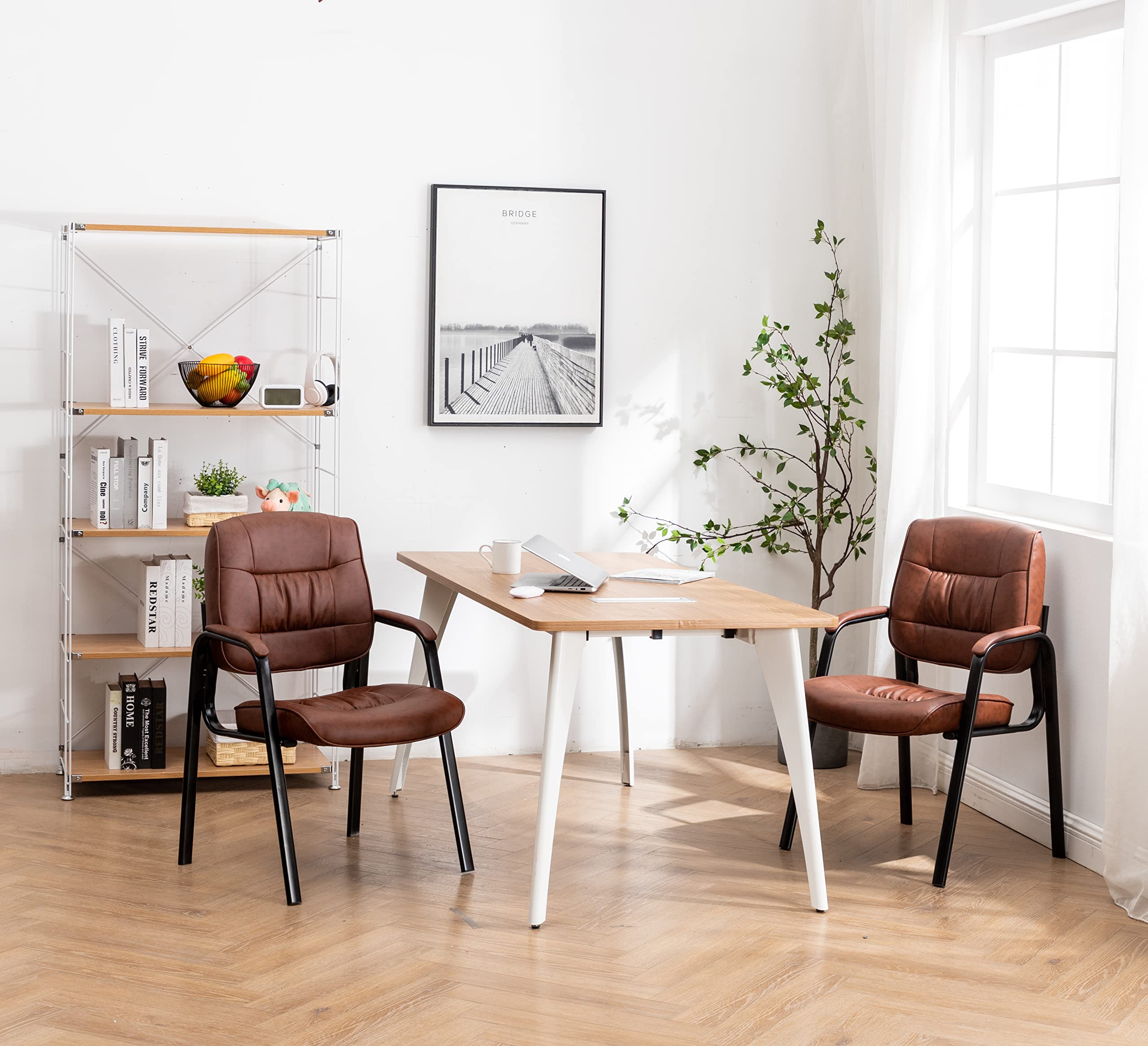 BTEXPERT Brown Leather Office Executive Waiting Room Guest Reception Side Conference Chair, BB5046BR
