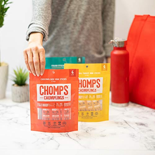 CHOMPS MINI Grass Fed Beef Jerky Meat Snack Sticks 0.5 Oz, Original Beef (Pack of 6)