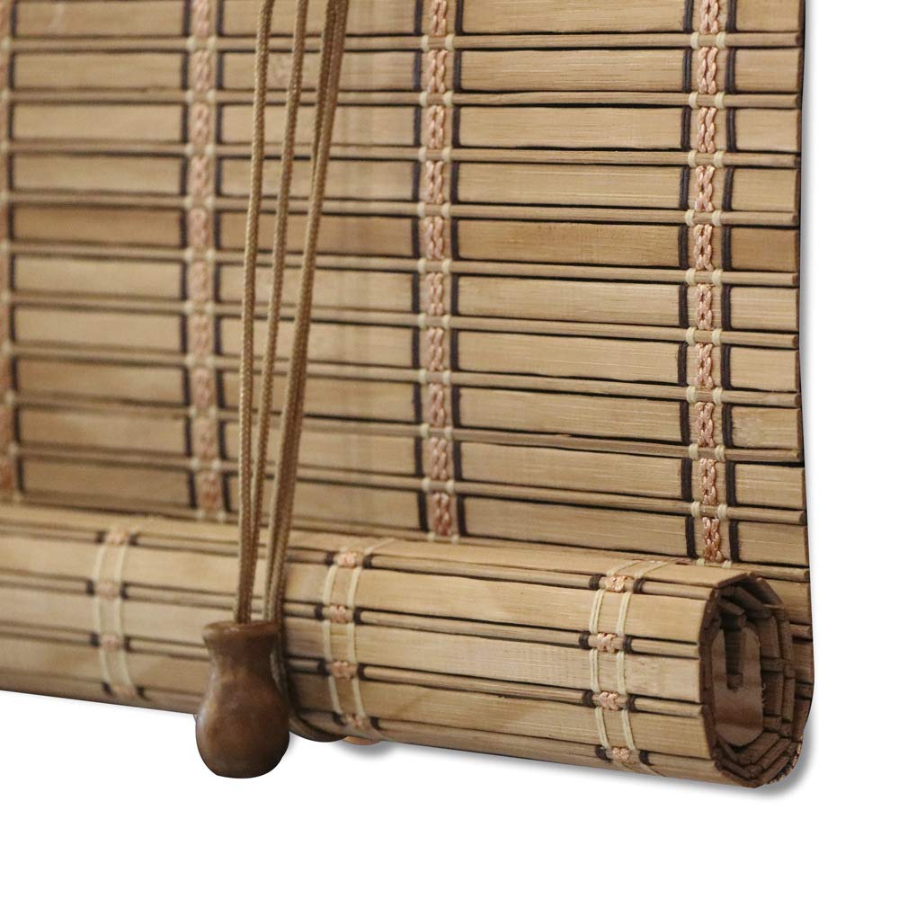Cordless Bamboo Roman Shades, Light Filtering UV Protection Window Blinds with 6" High Valance, Indoor Roman Blinds with Room Darkening Liner for Windows, Doors, Porch, 22" W x 72" H, Pattern 5