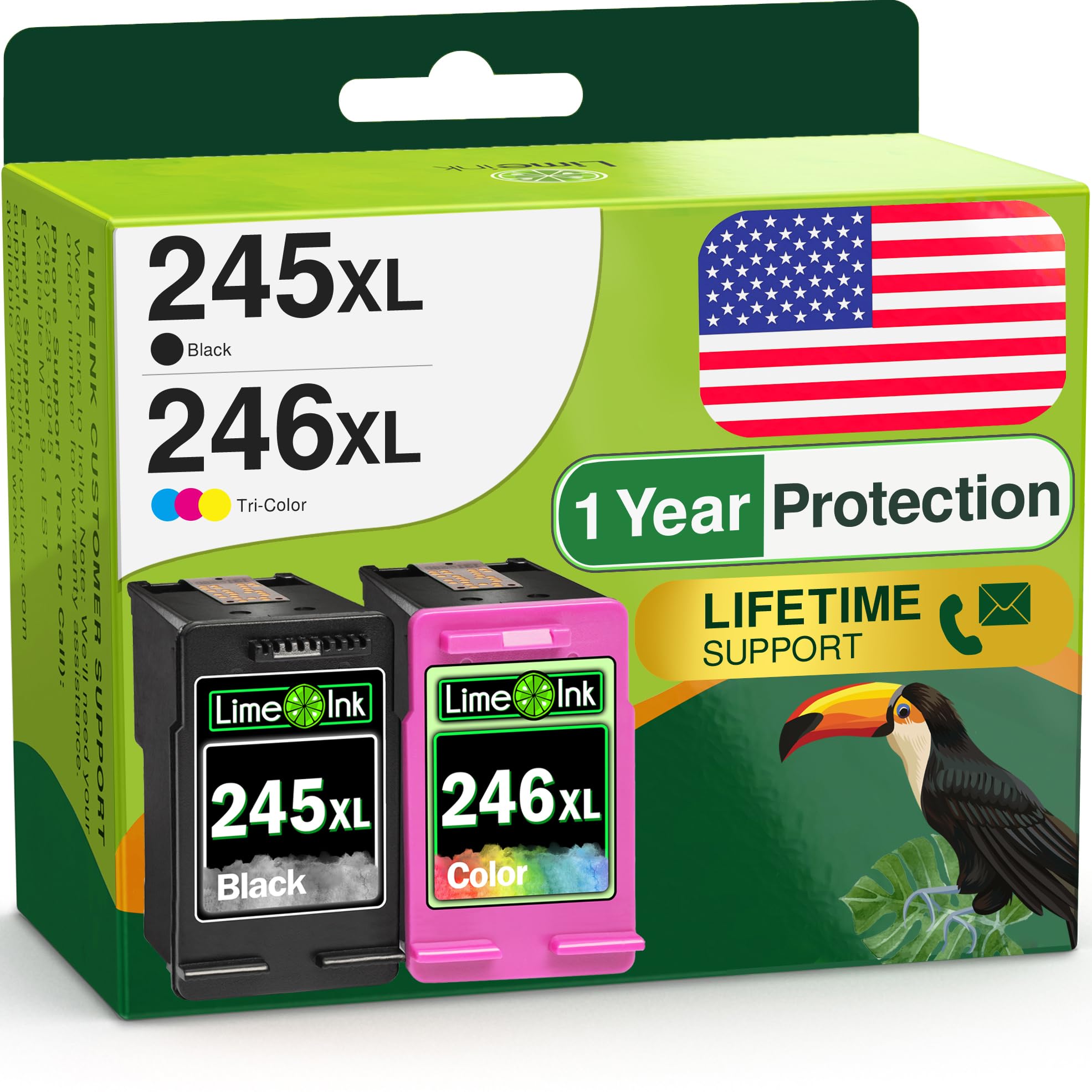 Limeink Remanufactured Ink Cartridges Replacement for Canon Ink Cartridges 245 and 246 245xl 246xl for Canon Pixma MG2522 Ink mx490 Printer Ink for Canon 245 246 XL ts3322 243 and 244 PG 245 Ink 2 Pk