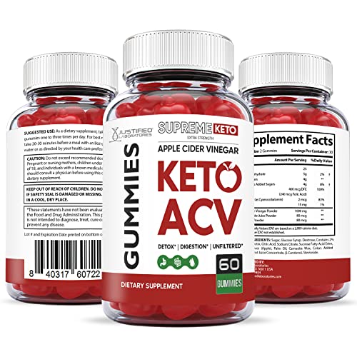 Justified Laboratories (2 Pack) Supreme Keto ACV Gummies 1000MG with Pomegranate Juice Beet Root B12 120 Gummys