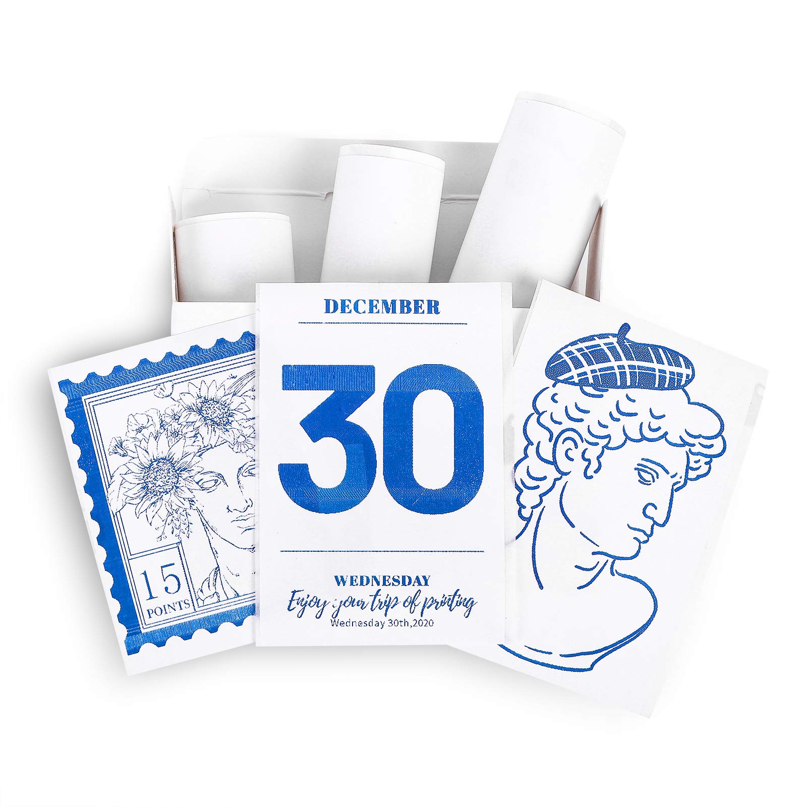Memoking T02/M02X/M02L Blue on White Thermal Paper-5-Year Sticky 50mmx3m for Journal Photo Texts Study Notes and More, 3 Rolls