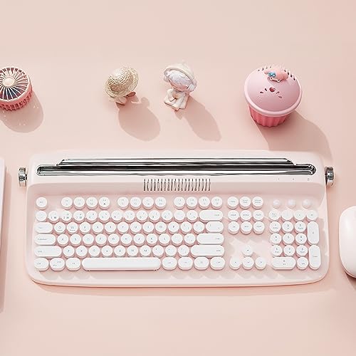 YUNZII ACTTO B503 Wireless Typewriter Keyboard, Bluetooth Connection, Cute Retro Aesthetic Design with Integrated Stand for Tablet, Phone, PC and Win/Mac/Android (B503, Baby Pink)