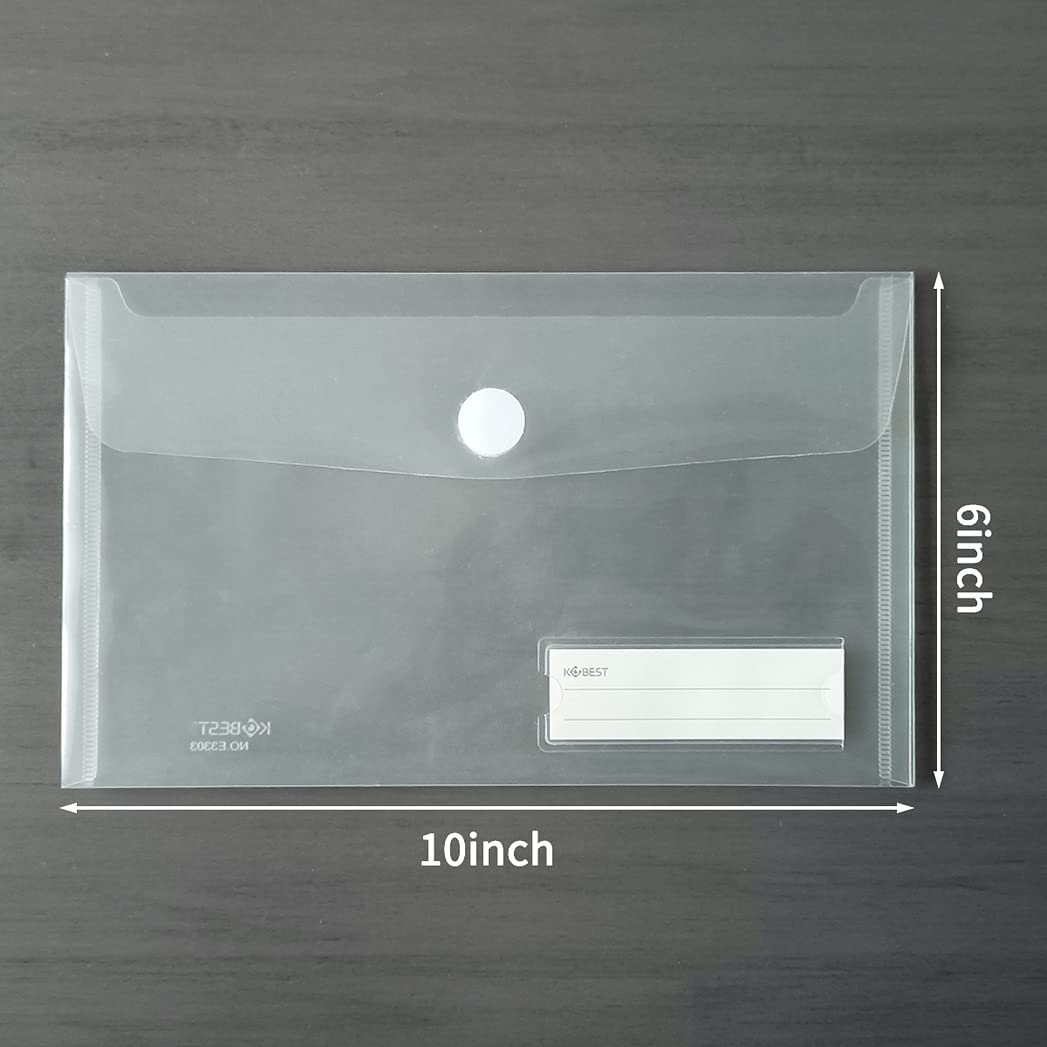 YoeeJob Plastic Envelopes with Hook & Loop Closure, 6x10 Receipt Envelope Money Cash Coupon Organization with Label Pocket, 24 Packs