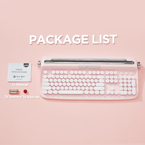YUNZII ACTTO B503 Wireless Typewriter Keyboard, Bluetooth Connection, Cute Retro Aesthetic Design with Integrated Stand for Tablet, Phone, PC and Win/Mac/Android (B503, Baby Pink)