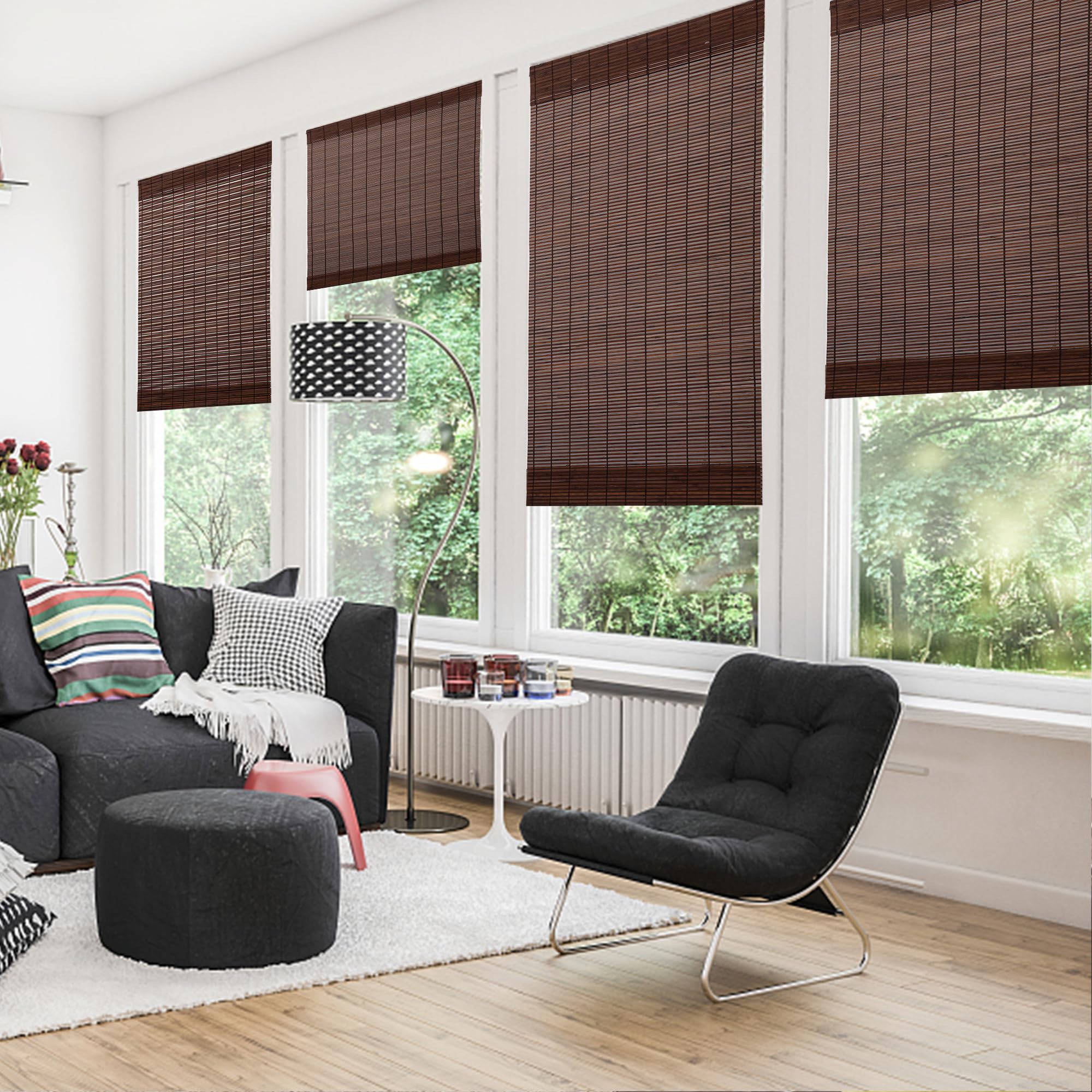 Cordless Bamboo Blinds Roman Shades Natural Weave Bamboo Roll Up Bamboo Blinds for Indoor Windows Home and Garden Easy Installation 30W*72L