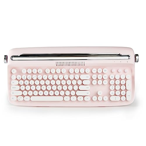 YUNZII ACTTO B503 Wireless Typewriter Keyboard, Bluetooth Connection, Cute Retro Aesthetic Design with Integrated Stand for Tablet, Phone, PC and Win/Mac/Android (B503, Baby Pink)