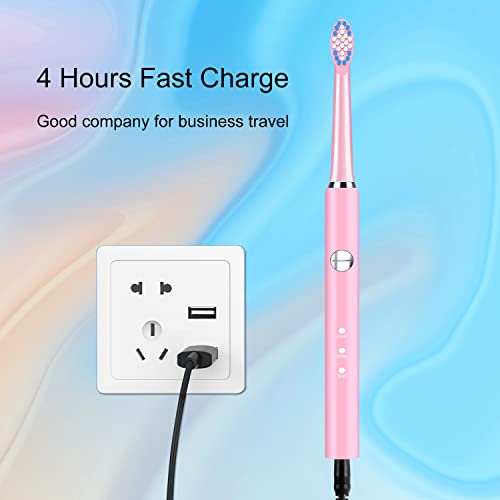 SHAOJIER Sonic Electric Toothbrush, Electronic Toothbrush for Adults with 8 Brush Heads,Rechargeable Electric Toothbrush with Travel case, 40 Day Endurance, 3 Modes and Timer, (Pink)