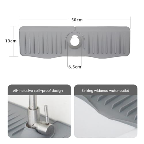 Self-draining Kitchen Sink Splash Guard Wall-mounted Faucet Drain Pad Durable Silicone for Clean Grey L