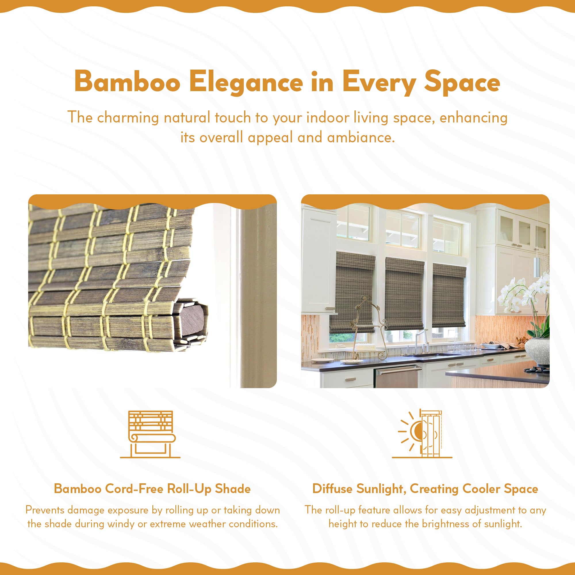 Radiance Cordless Bamboo Roman Shades for Windows - Flatstick Bamboo Blinds for Reduce Bright Light - Bamboo Roman Shades for Home & Offices - Driftwood - 34" W x 64" L - (2208858E)