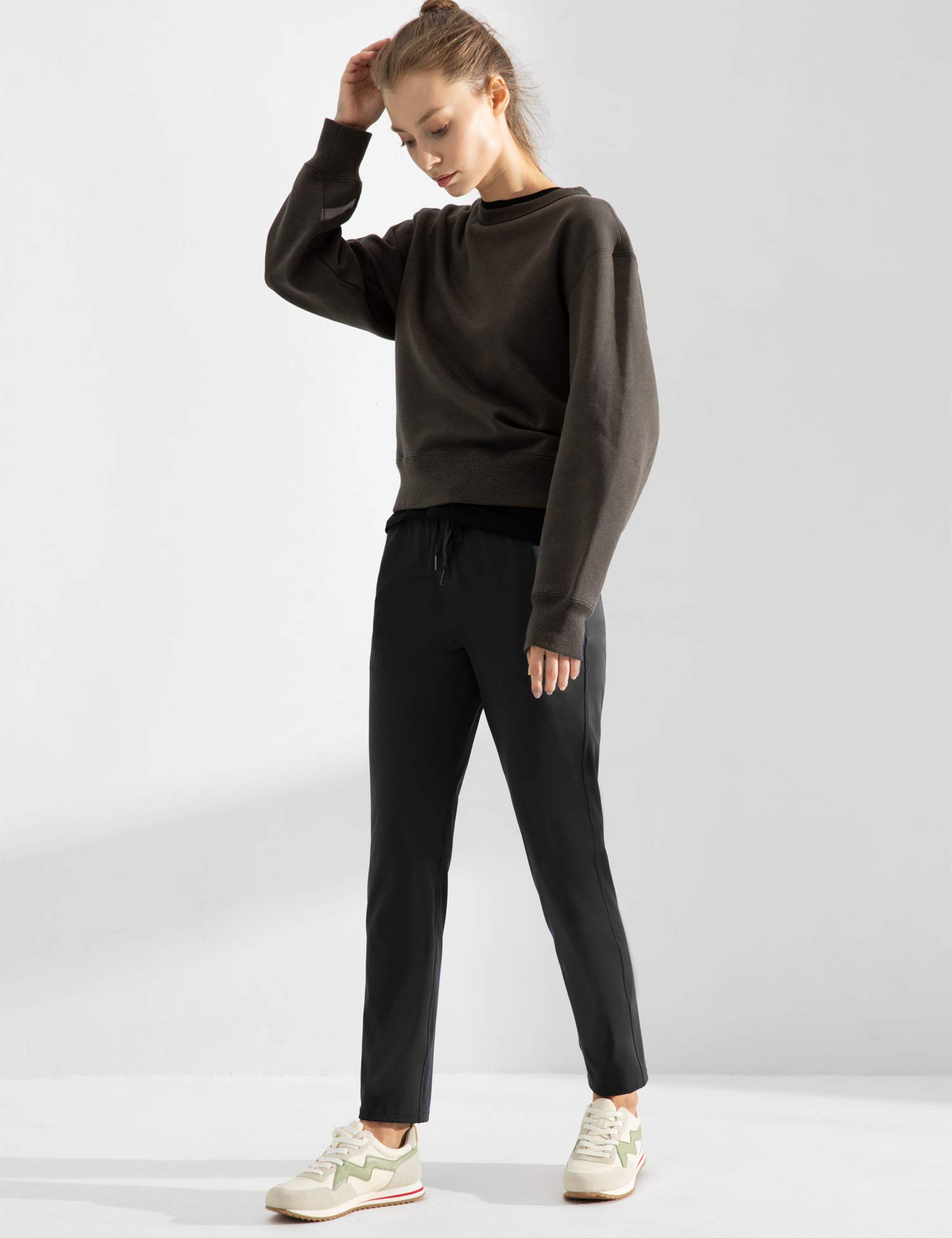 AJISAI Petite 7/8 Joggers Travel Pants with Pockets Lounge Casual Stretch Workout Pants for Women Black 24" S