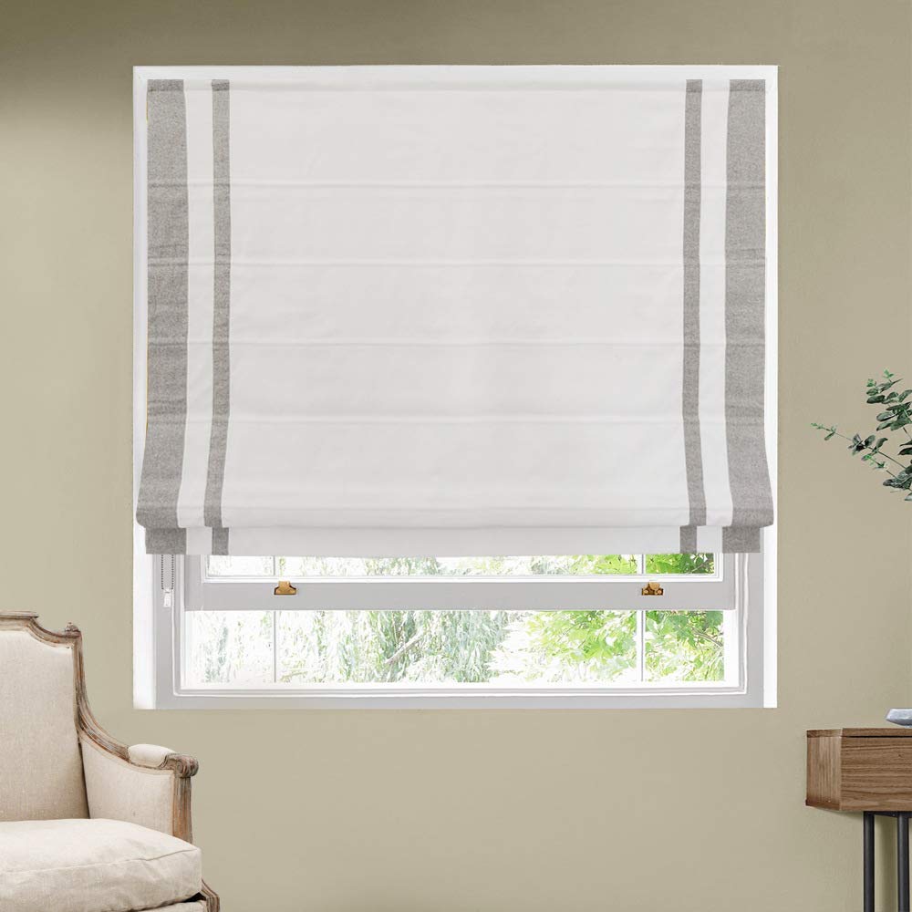 Grneric Roman Shades Window Shades,White Grey Border Custom Blackout Light Filtering Window Roman Blinds,Fabric Roman Shades for Windows,French Doors,Doors,Kitchen Windows