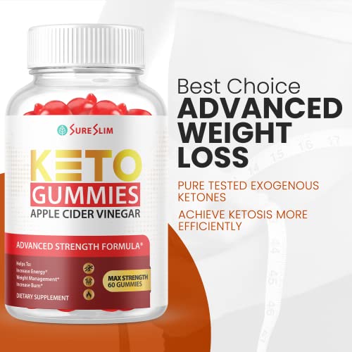 Sure Slim Keto Gummies - Vegan, Non GMO - Sure Slim ACV Keto Gummies with Apple Cider Vinegar, Sureslim Keto Gummies with ACV for Ketosis, Advanced Formula Ketogenic (2 Pack)
