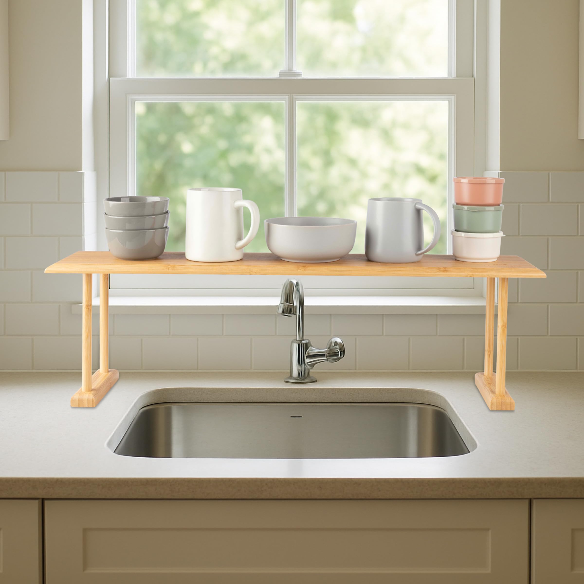 Lavish Home Bamboo Sink Shelf-Countertop Organizer for Kitchen, Bathroom, Bedroom, Office-Space Saving Storage for Soap, Sponges, Cleaners and More