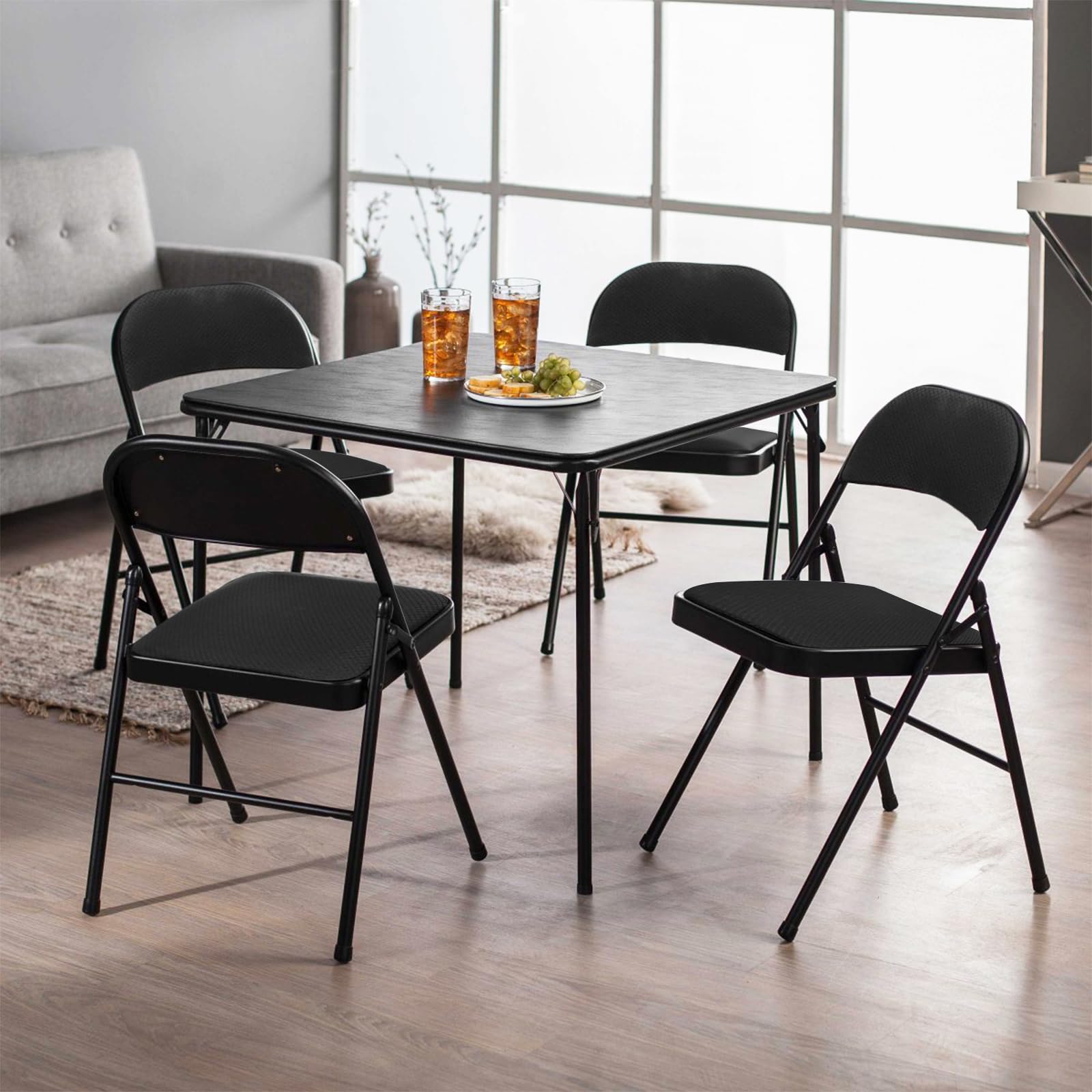 Fenbeli Folding Chairs with Padded Seats - 4 Pack Black Metal Padded Folding Chair with Steel Frame for Events Office Wedding Party, 450 Pound Capacity (Black, Set of 4)