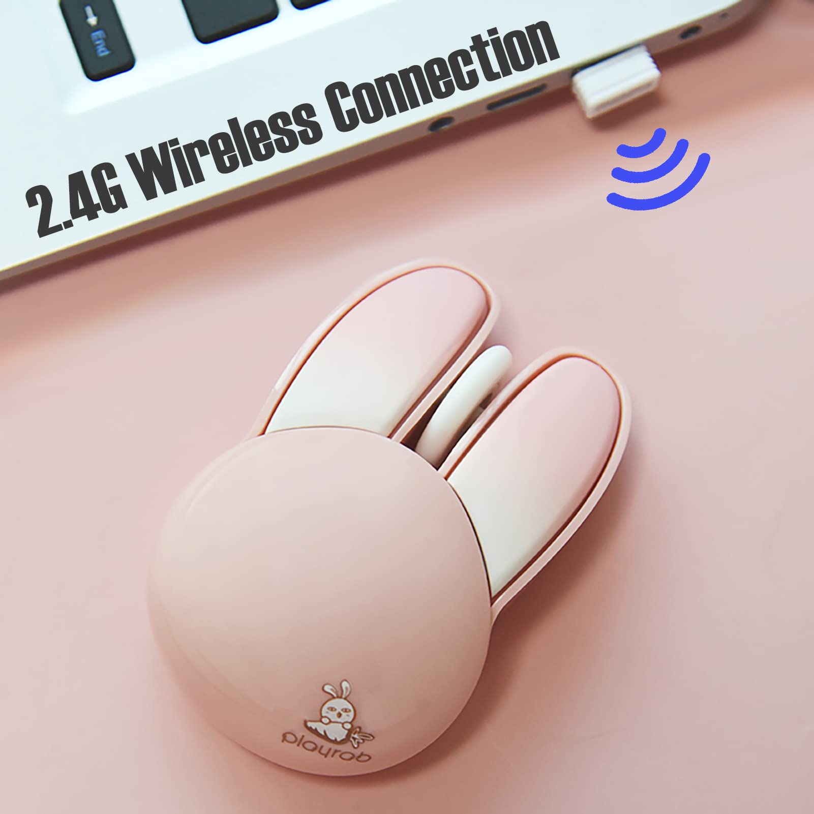 Lomiluskr Cute Bunny Wireless Mouse, Lightweight Soundless Mouse, 2.4G Wireless Mice, Candy Colors, Kawaii Rabbit Mouse for Girls and Kids (Green Bunny)