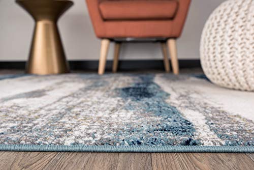 Rugshop Modern Abstract Waves Area Rug 7'10" x 10' Blue