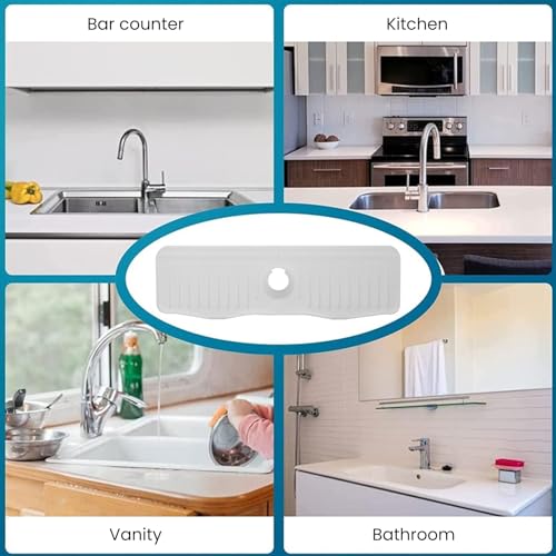 nerhemg Easy Installation Faucet Drain Pad Kitchen Sink Splash Guard Durable Silicone for Clean Organized Water Droplet White S