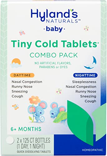 Hyland's Infant and Baby Cold Medicine, Naturals Baby Tiny Cold Tablets, Day & Night Value Pack, Decongestant and Cough Relief, 250 Quick-Dissolving Tablets