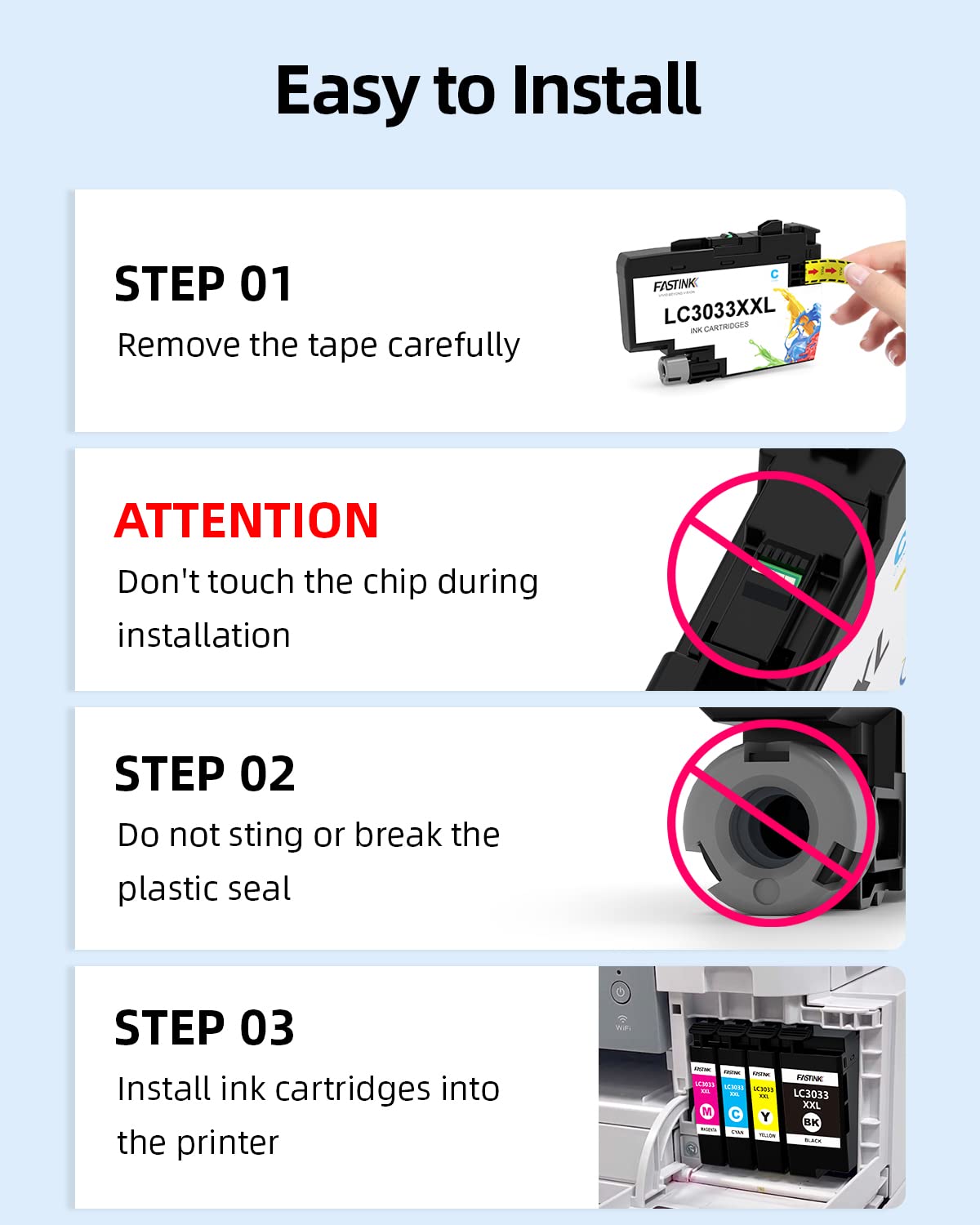 Compatible Brother LC3033 Ink Cartridges | High-Yield | 4 Pack | Latest Chipset ,Work with Brother MFC-J995DW MFC-J805DW MFC-J815DW XL for LC3033 bk/c/m/y Ink cartridges Brother