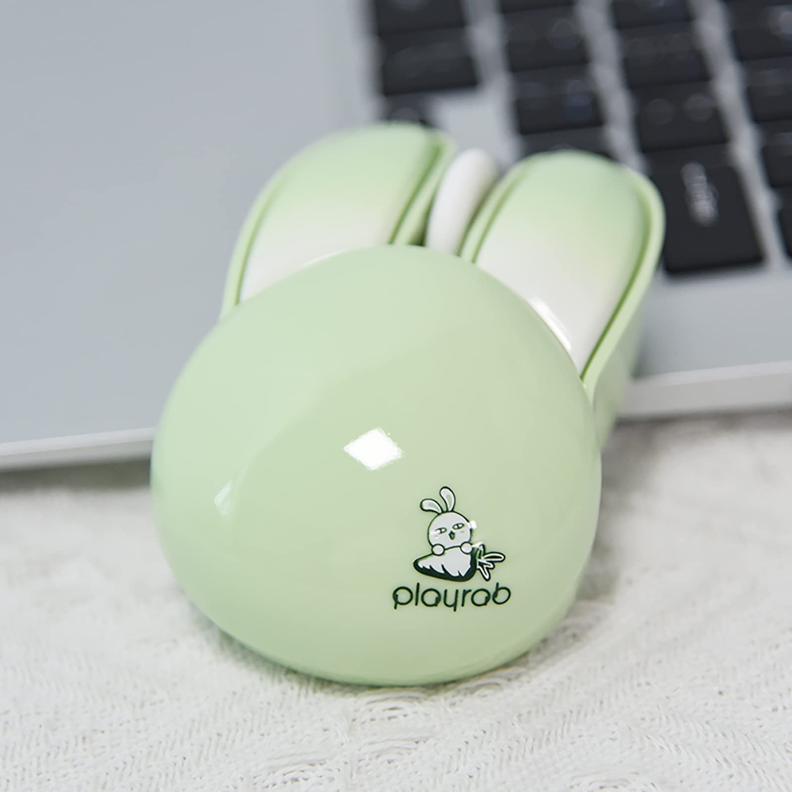 Lomiluskr Cute Bunny Wireless Mouse, Lightweight Soundless Mouse, 2.4G Wireless Mice, Candy Colors, Kawaii Rabbit Mouse for Girls and Kids (Green Bunny)