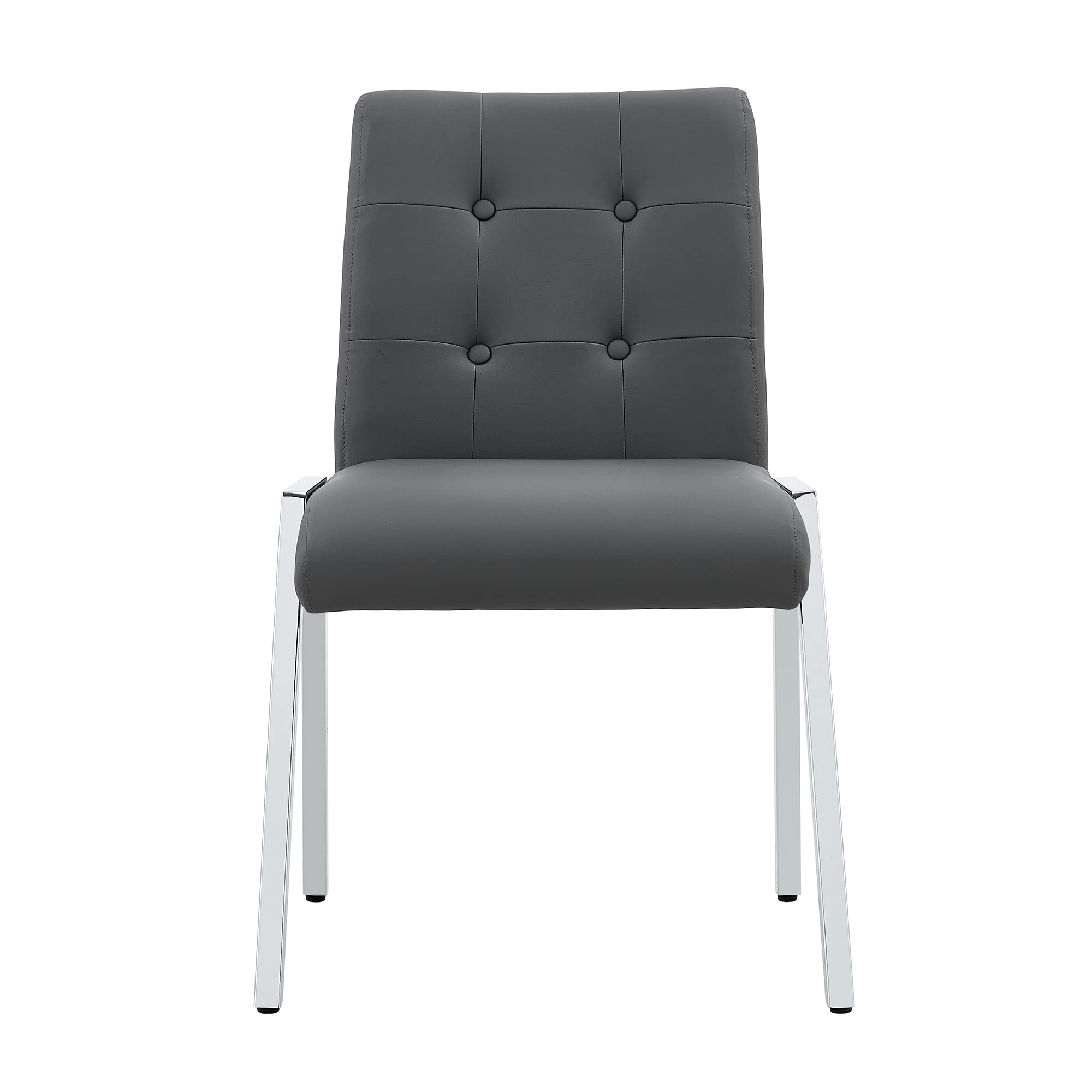 ZEnvya Dining Chairs High Back Leather Grid Side Chairs Upholstered Armless Chair with Metal Legs for Home Kitchen Living Rooms and Office (Gray 4-Piece)