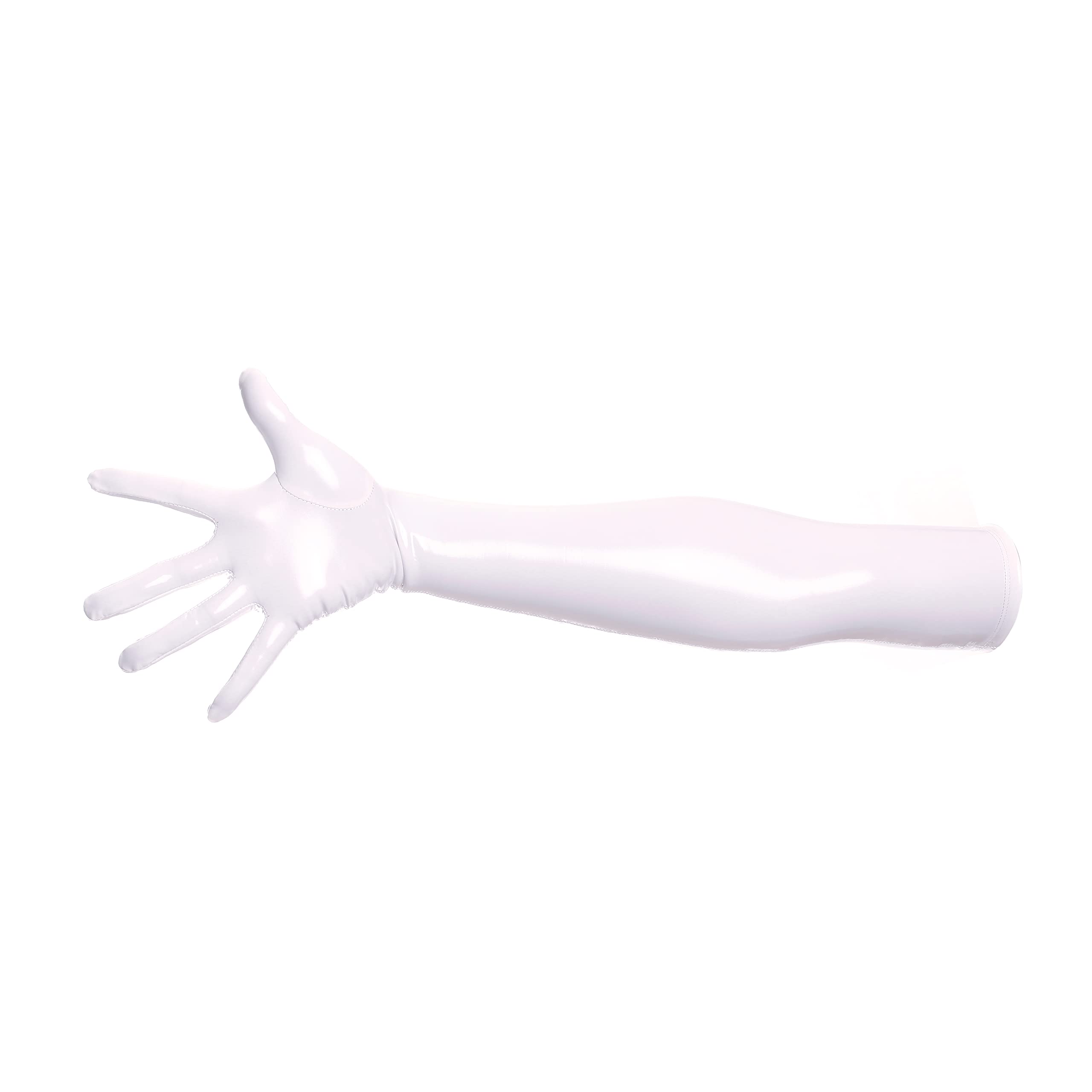 Ftshist Long Sexy Shiny Latex Elbow Length Gloves Patent Leather Long Arm Gloves for Women (White, 24'' M)