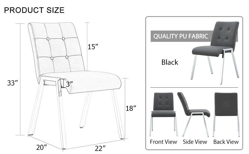 ZEnvya Dining Chairs High Back Leather Grid Side Chairs Upholstered Armless Chair with Metal Legs for Home Kitchen Living Rooms and Office (Gray 4-Piece)