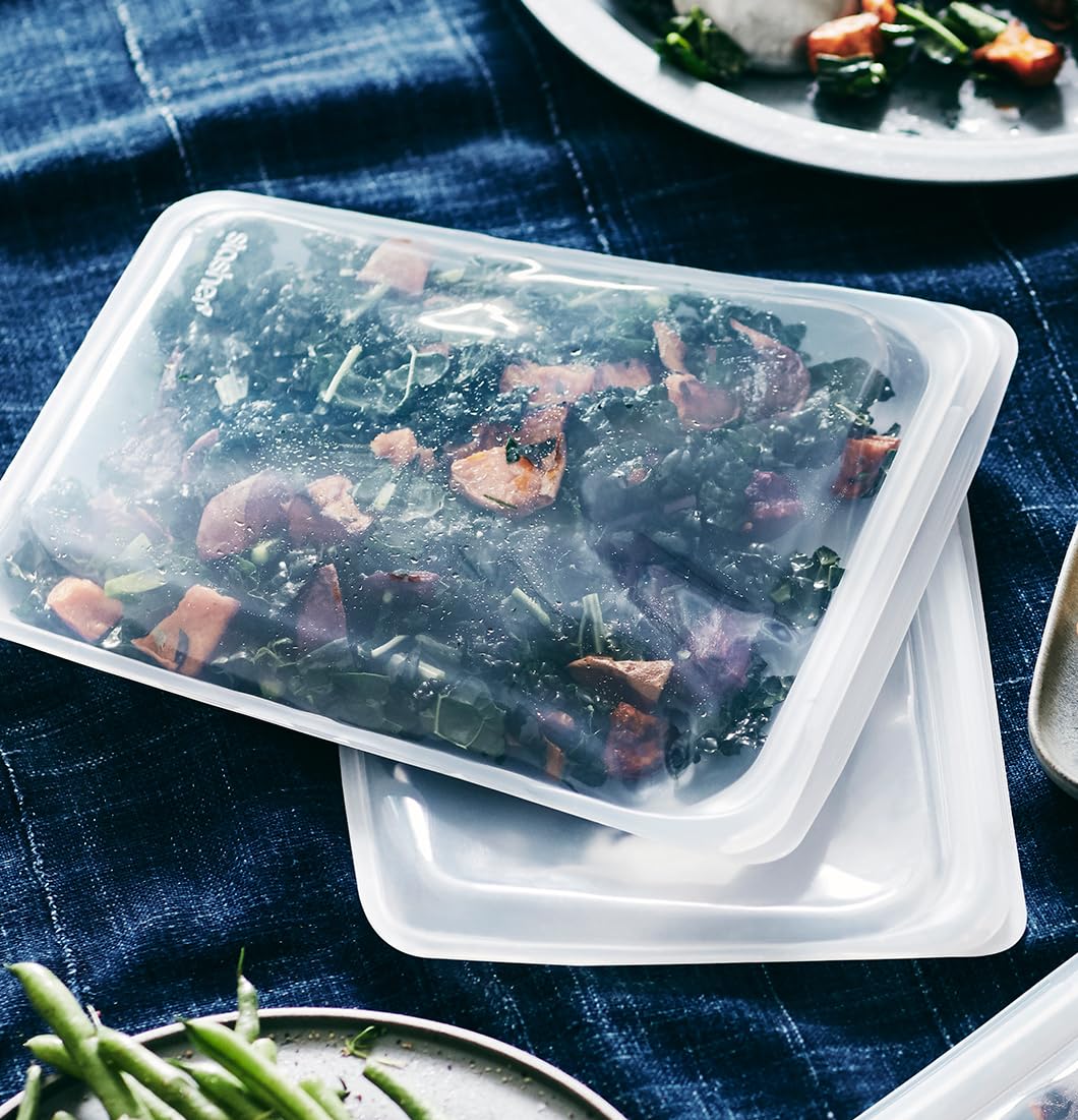 Stasher Silicone Reusable Storage Bag, 1/2 Gallon (Clear) | Food Meal Prep Storage Container | Lunch, Travel, Makeup, Gym Bag | Freezer, Oven, Microwave, Dishwasher Safe, Leakproof