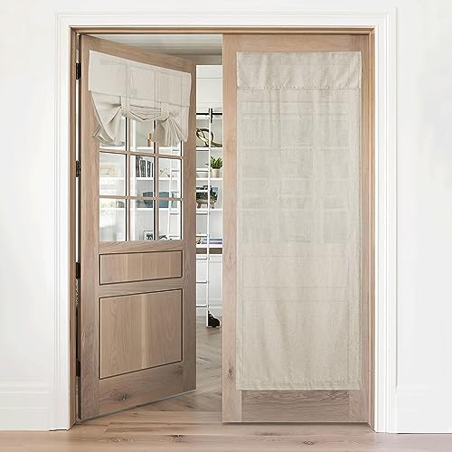 RYB HOME Natural Linen Blended French Door Curtain Privacy Light Filgtering Tricia Window Door Curtain for Patio Sidelight Glass Blind Tie Up Shade for Kitchen, W 26 x L 69 in, 1 Pc