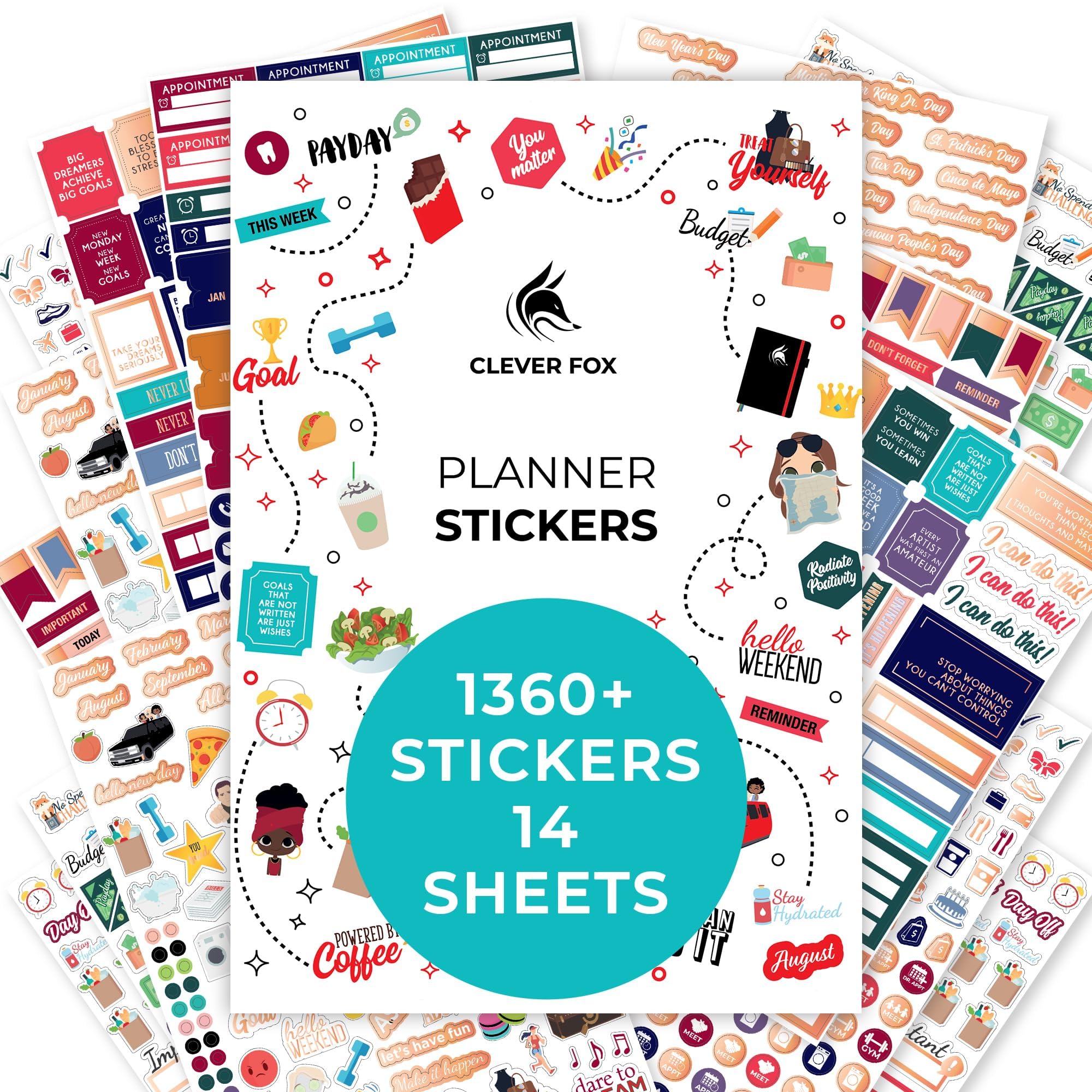 Clever Fox Planner Stickers ā Monthly, Weekly & Daily Planner Stickers 14 Sheets Set of 1360+ Unique Stickers by Clever Fox (Value Pack)