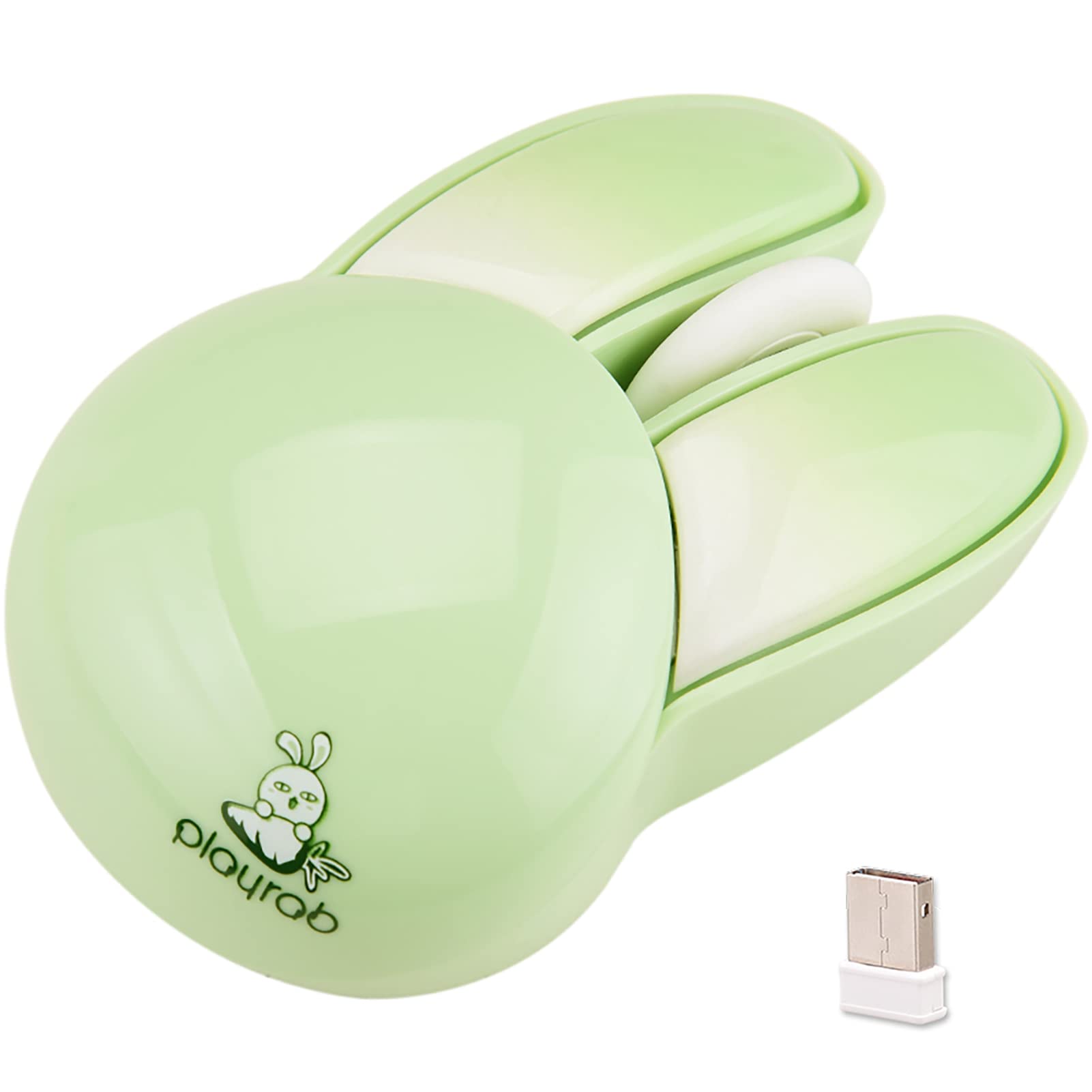 Lomiluskr Cute Bunny Wireless Mouse, Lightweight Soundless Mouse, 2.4G Wireless Mice, Candy Colors, Kawaii Rabbit Mouse for Girls and Kids (Green Bunny)