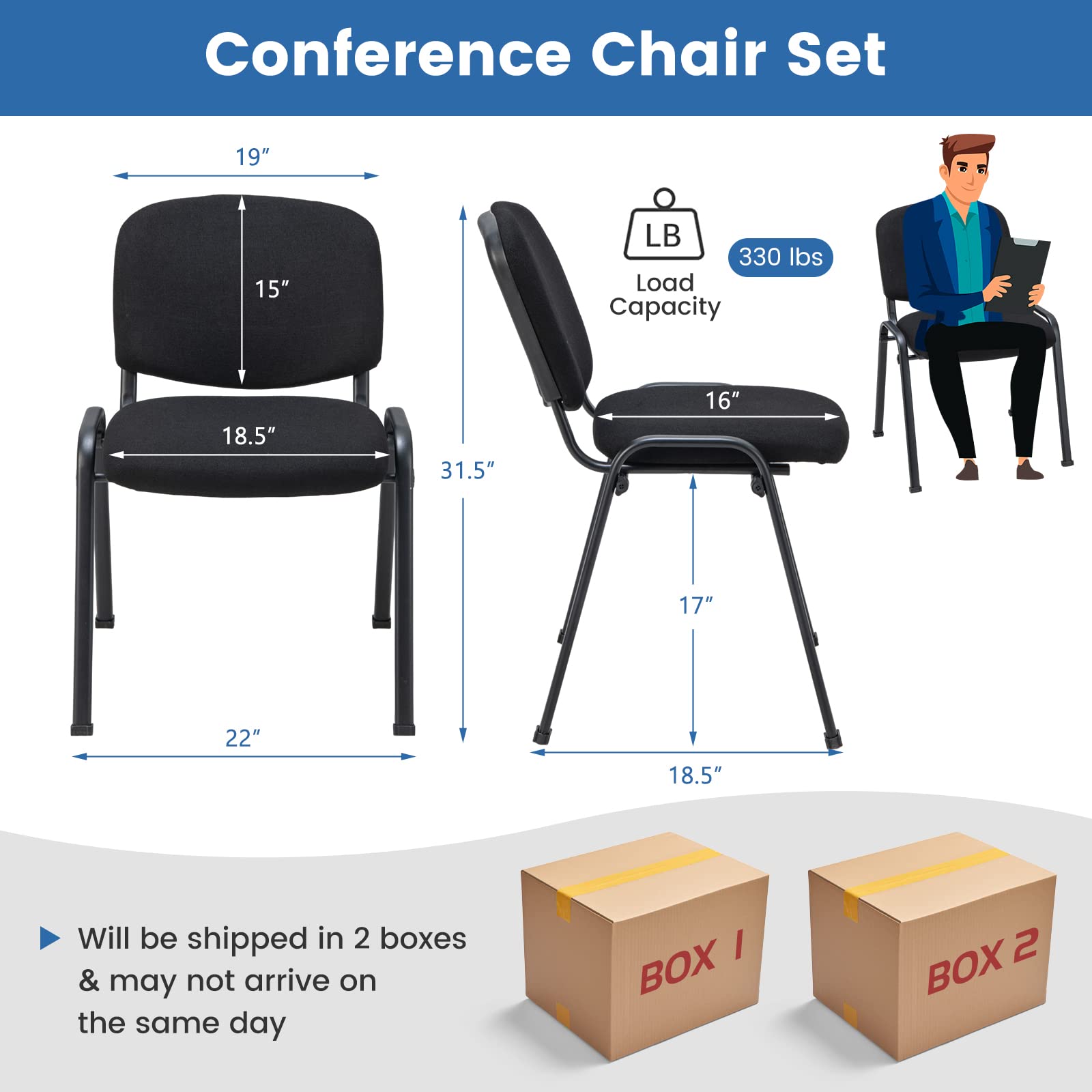 Byroce 4Pcs Conference Chair, Modern Stackable Chairs with Ergonomic Lumbar Support & Comfort Seat Back Sponge Cushion, Reception Side Chair with Sturdy Steel Frame, Black (4)