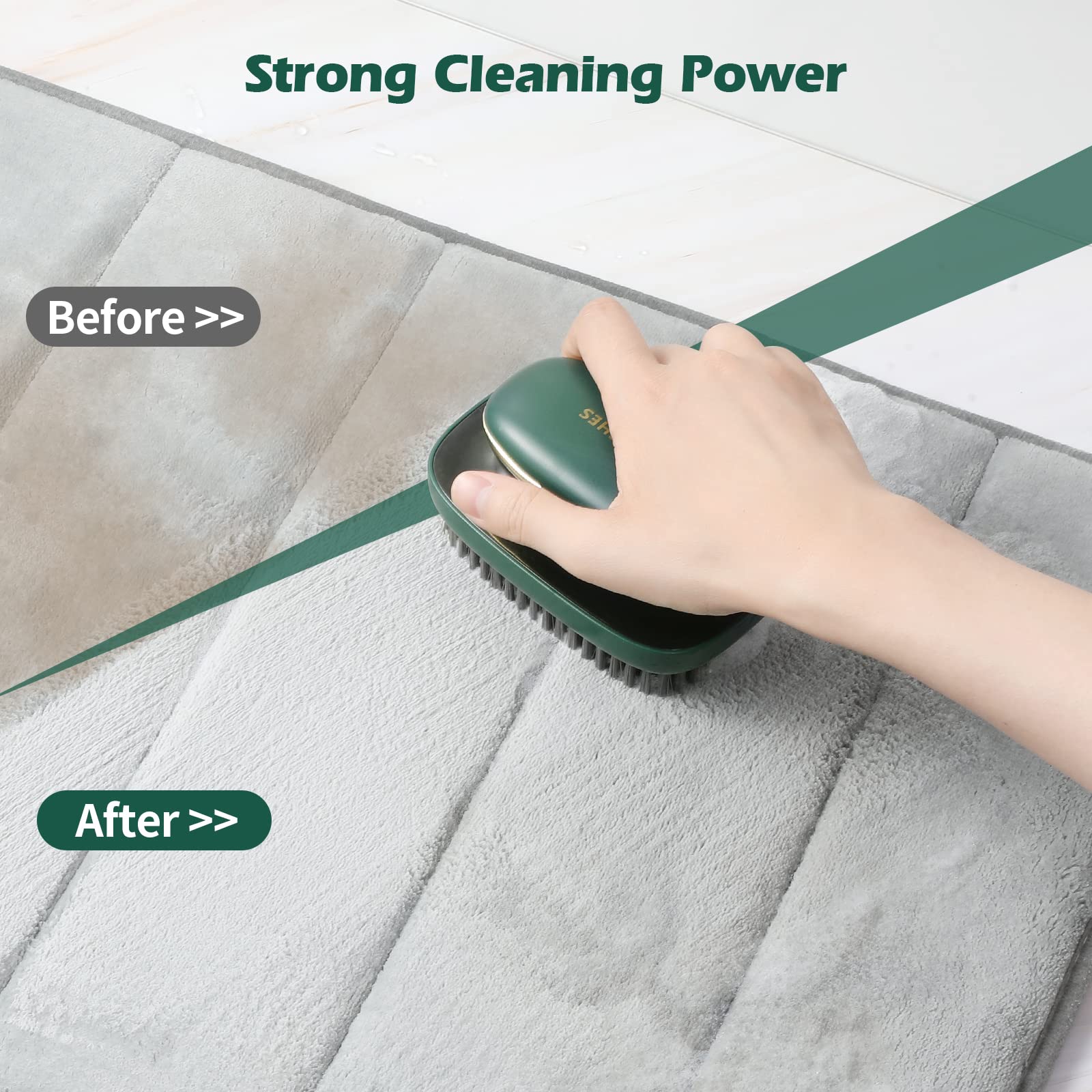 Household Cleaning Washing Brush Ergonomic Handle Durable Bristles Grout Cleaner Brush Scrubber Bathroom Shower Tile Kitchen Floor Bathtub Floor pack2 (Green)