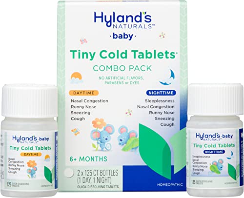 Hyland's Infant and Baby Cold Medicine, Naturals Baby Tiny Cold Tablets, Day & Night Value Pack, Decongestant and Cough Relief, 250 Quick-Dissolving Tablets