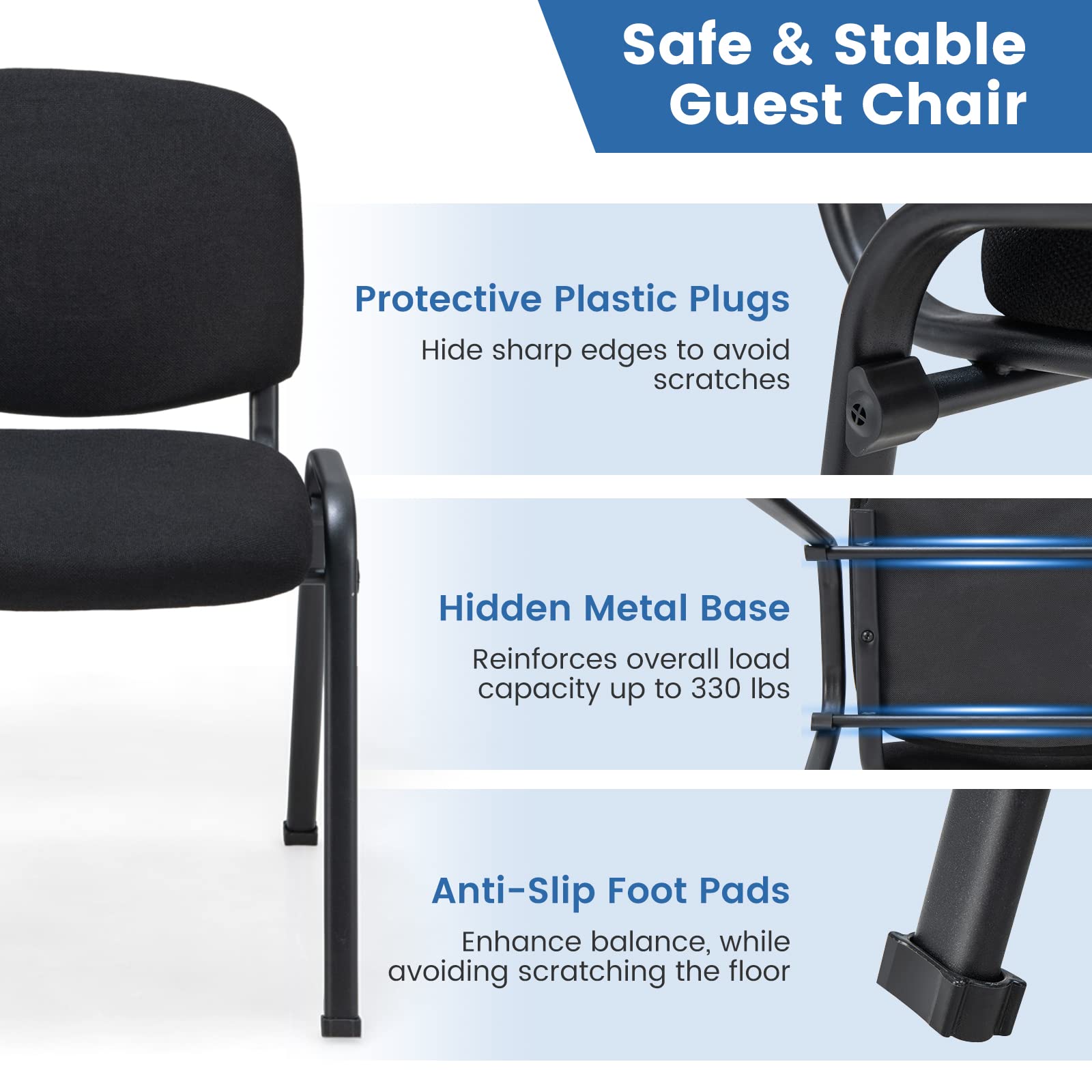 Byroce 4Pcs Conference Chair, Modern Stackable Chairs with Ergonomic Lumbar Support & Comfort Seat Back Sponge Cushion, Reception Side Chair with Sturdy Steel Frame, Black (4)