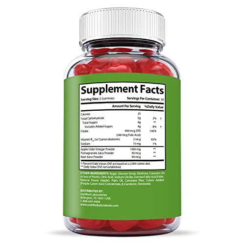 Justified Laboratories (2 Pack) Viaketo Keto Gummies 1000MG Via Keto ACV with Pomegranate Juice Beet Root B12 120 Gummys