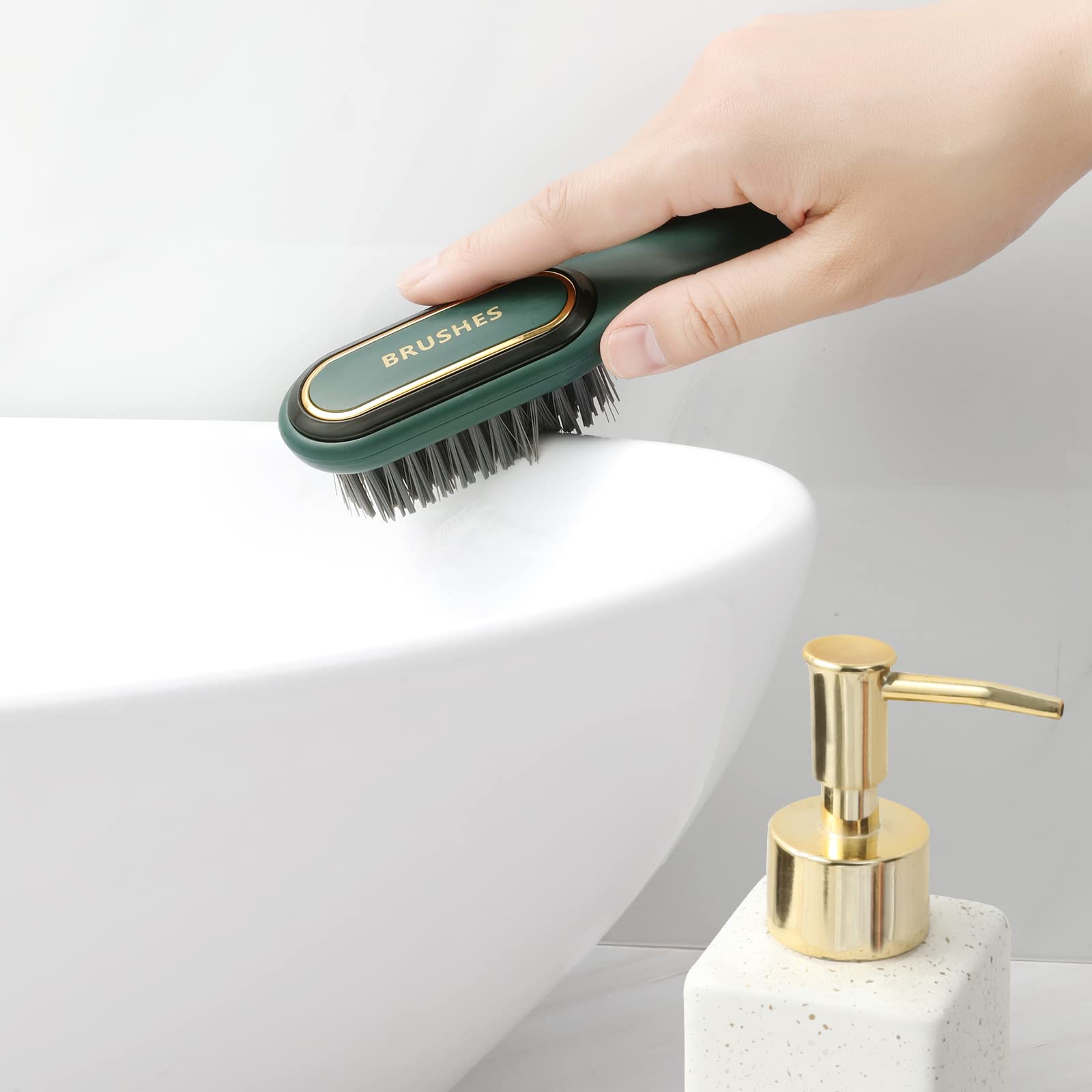 Household Cleaning Washing Brush Ergonomic Handle Durable Bristles Grout Cleaner Brush Scrubber Bathroom Shower Tile Kitchen Floor Bathtub Floor pack2 (Green)