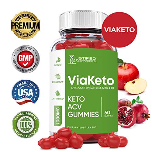 Justified Laboratories (2 Pack) Viaketo Keto Gummies 1000MG Via Keto ACV with Pomegranate Juice Beet Root B12 120 Gummys